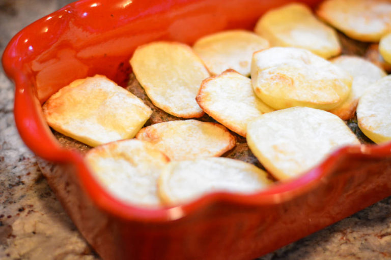 Baked Kafta and Potatoes - Simply Lebanese